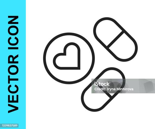 Ligne Noire Icône De Pilule Ou De Comprimé De Médicament Isolée Sur