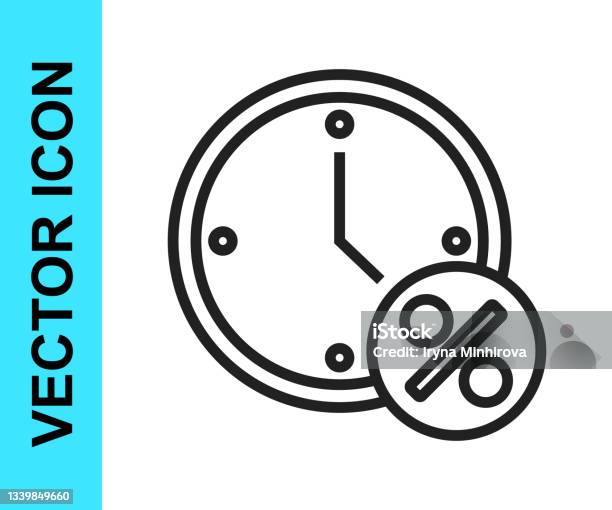 Ligne Noire Horloge Et Icône De Réduction En Pourcentage Isolée Sur