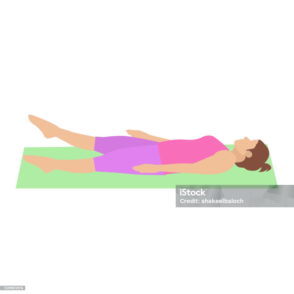 Woman Doing Yoga Exercises Fitness Lady Illustration Flat Design Stock