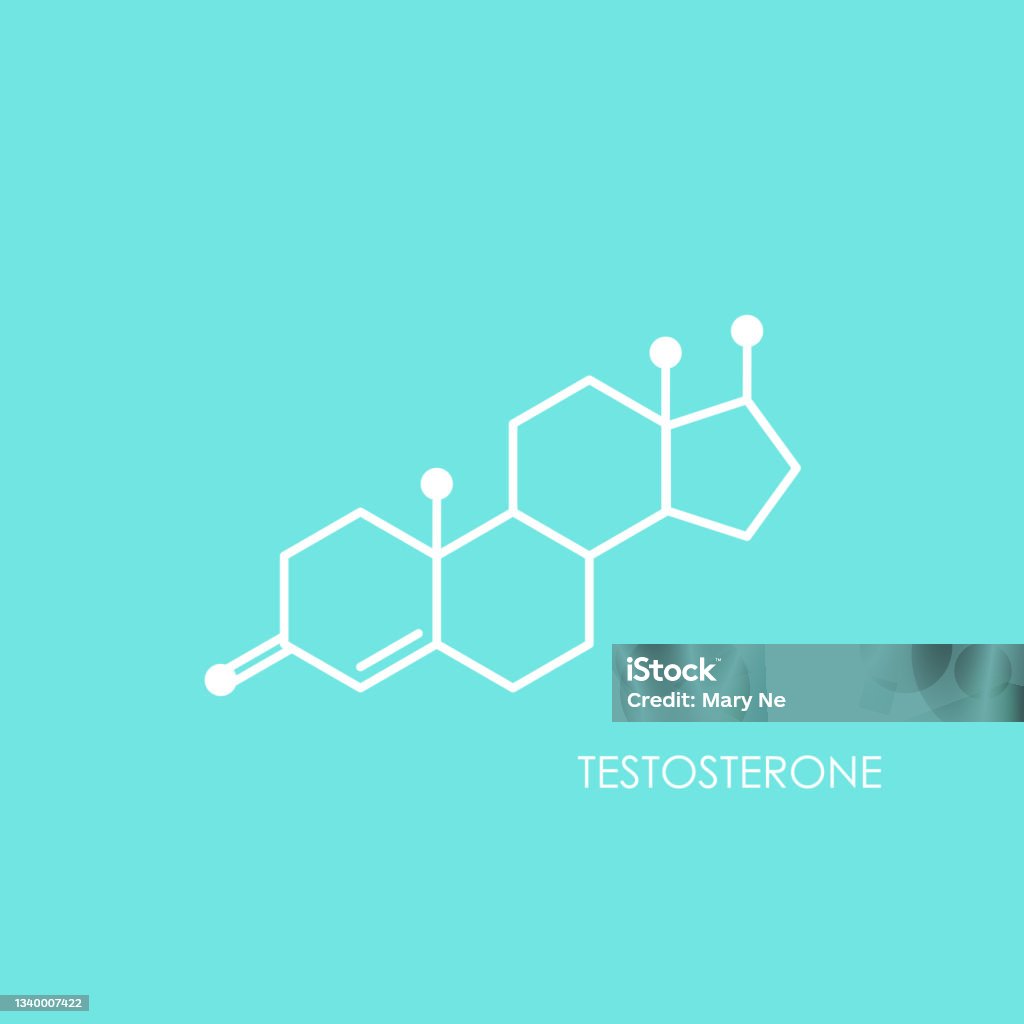 Testosterone Molecula Structure Line Icon Isolated On Blue Background