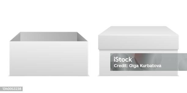 Kotak Kemasan Realistis Kotak Kosong Putih Side View Mockup Paket