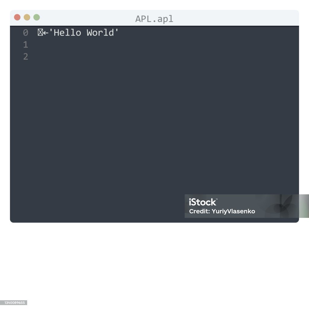 Apl Language Hello World Program Sample In Editor Window Illustration ... Apl Language Hello World Program Sample In Editor Window Illustration ...