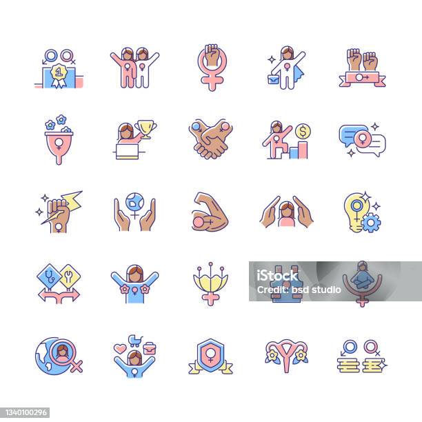 Feminism Symbols Rgb Color Icons Set Stock Illustration Download