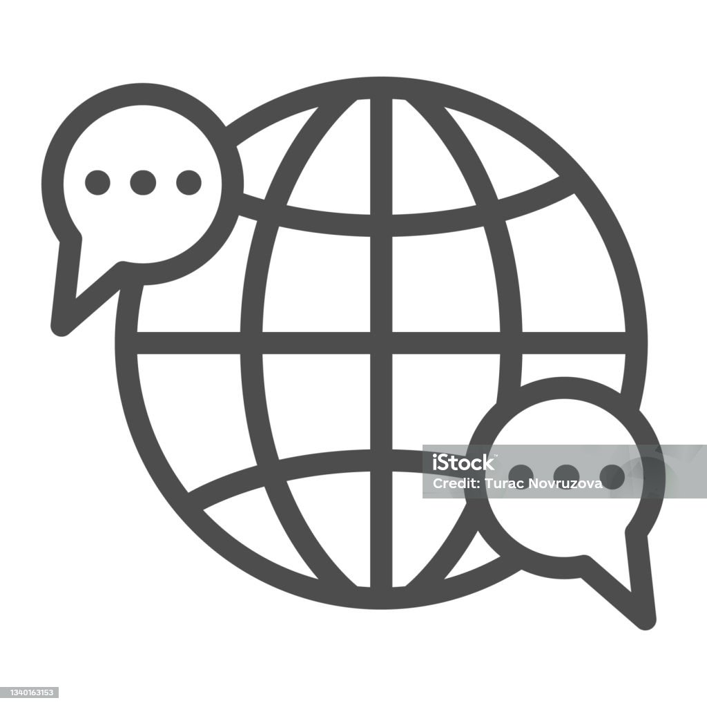 Globe Monde Bulle De Parole Icône De Ligne De Dialogue Concept De