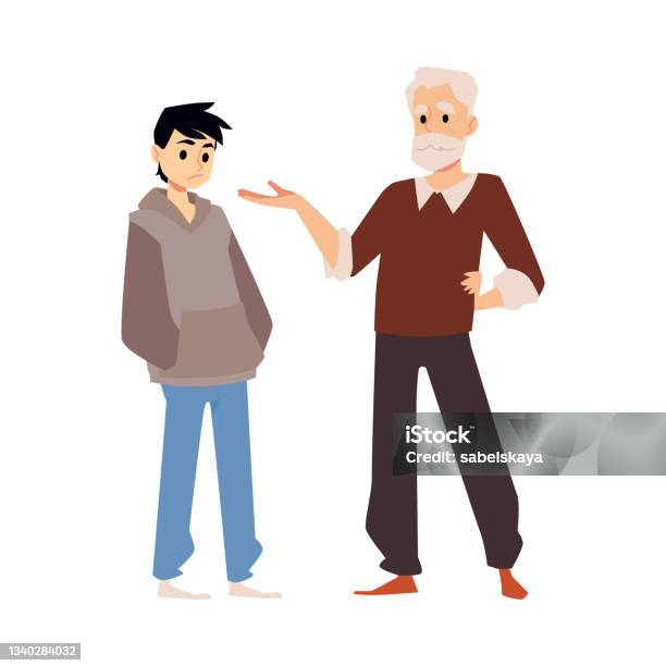 Kakek Berbicara Dengan Cucu Remaja Yang Tidak Bahagia Ilustrasi Vektor ... Kakek Berbicara Dengan Cucu Remaja Yang Tidak Bahagia Ilustrasi Vektor ...