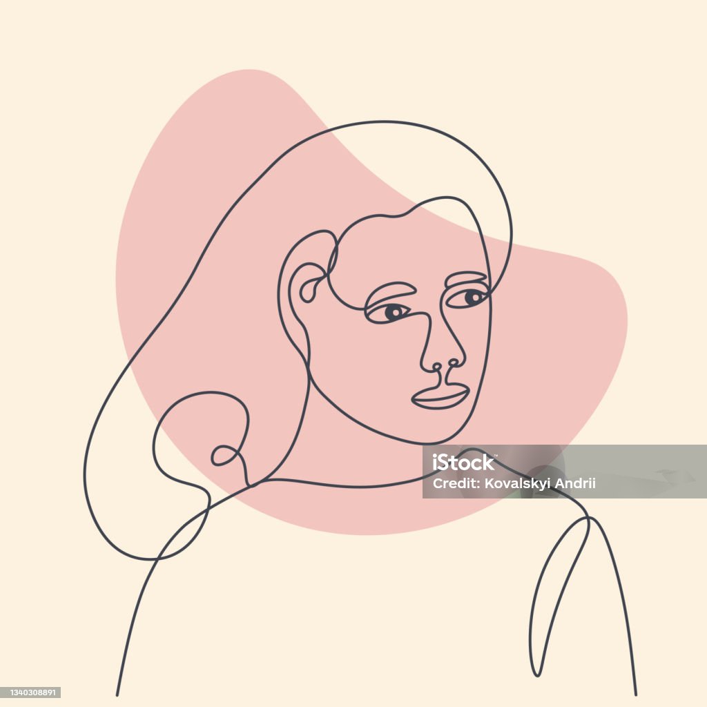 Abstract Poster With Minimal Woman Faceoneline Drawing Style Portrait