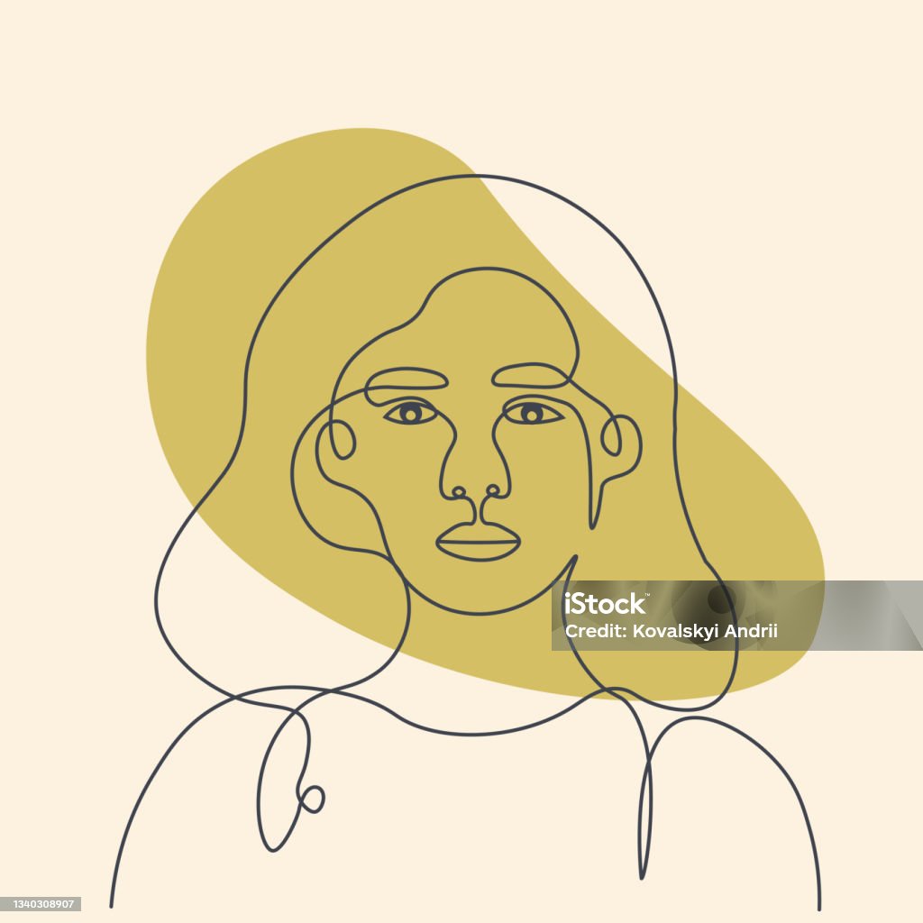 Abstract Poster With Minimal Woman Faceoneline Drawing Style Portrait