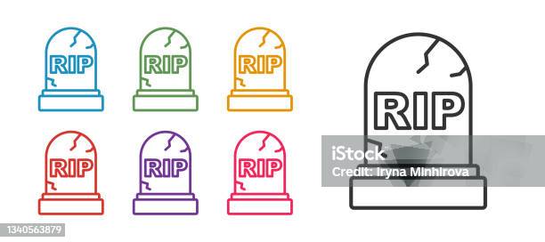 Setzen Sie Die Linie Tombstone Mit Rip Geschriebenem Symbol Auf Weißem ... Setzen Sie Die Linie Tombstone Mit Rip Geschriebenem Symbol Auf Weißem ...