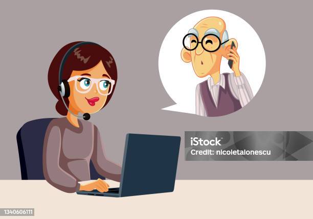 Un Employé Du Centre Dappels Parle À Un Dessin Animé Vectoriel Dun