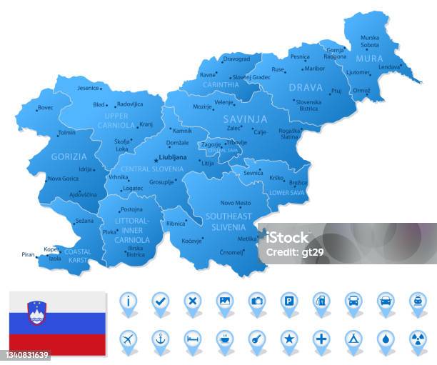 Carte Bleue Des Divisions Administratives De La Slovénie Avec Des