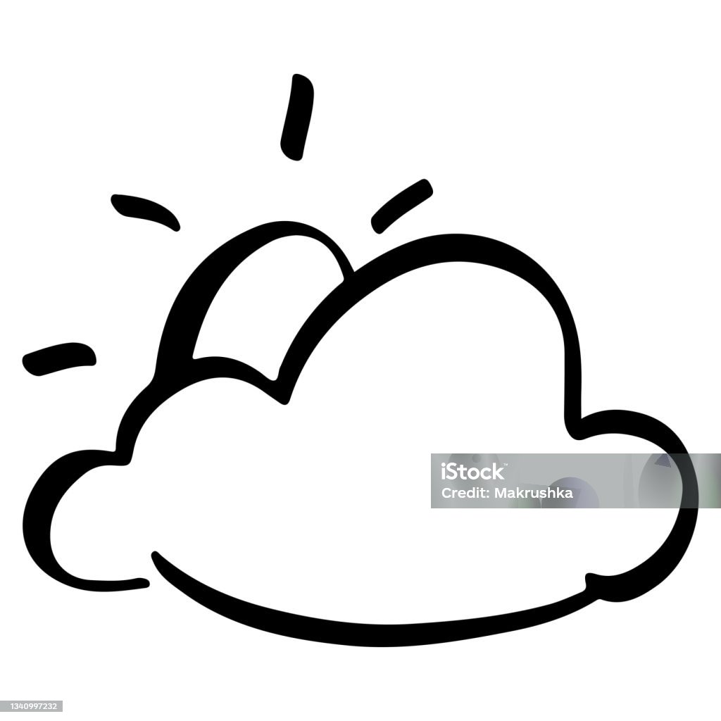 Matahari Dan Awan Gaya Doodle Tangan Ditarik Awan Dengan Matahari Dalam Sketsa Simbol Cuaca