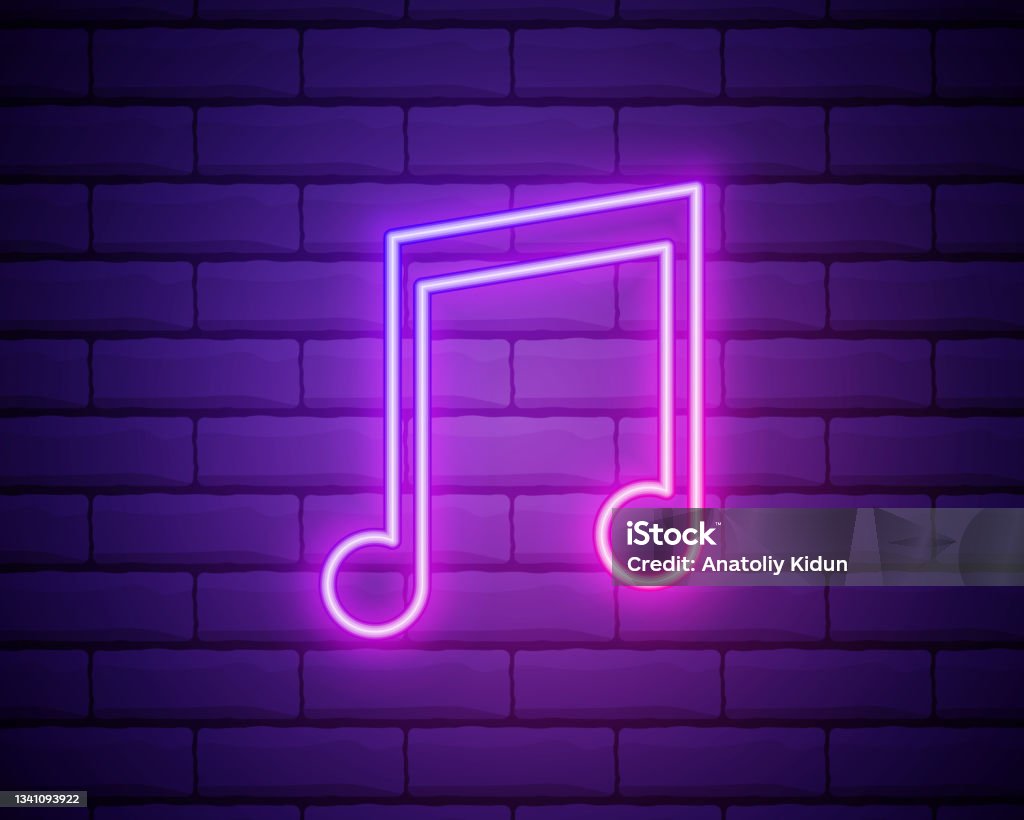 Note De Musique Néon Sur Le Mur De Briques Illustration Vectorielle Eps