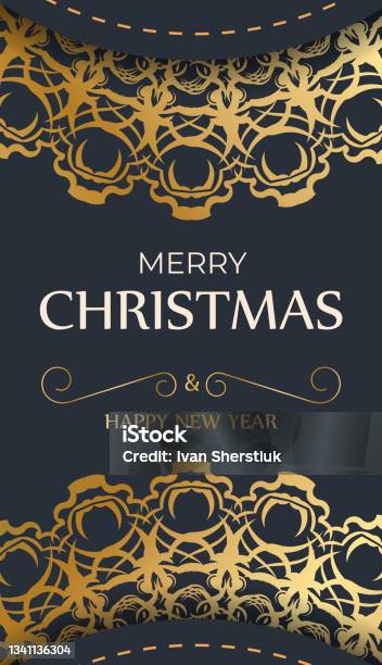 Brosur Meriah Selamat Natal Dengan Warna Biru Tua Dengan Ornamen Emas