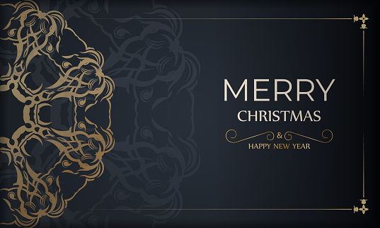 Template Flyer Natal Meriah Dengan Warna Biru Tua Dengan Ornamen Emas