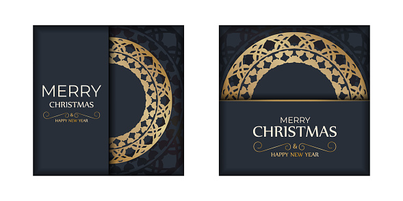 Template Kartu Pos Merry Christmas Dengan Warna Biru Tua Dengan Corak