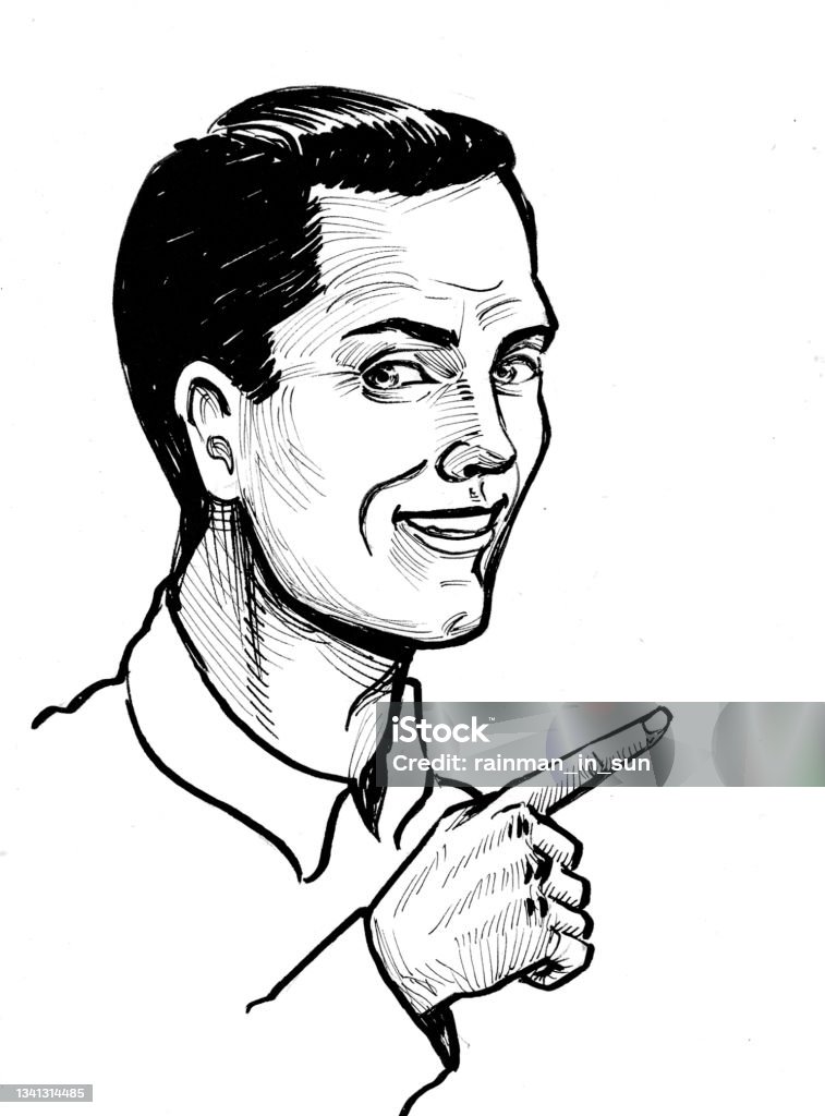 Man Pointing Right Stock Illustration Download Image Now Adult Adults Only Black And White