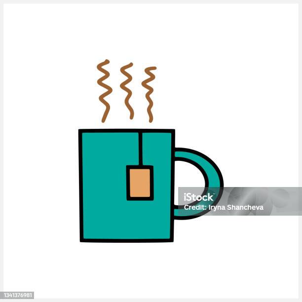 Doodle Tasse Tee Isoliert Auf Weiß Skizzieren Sie