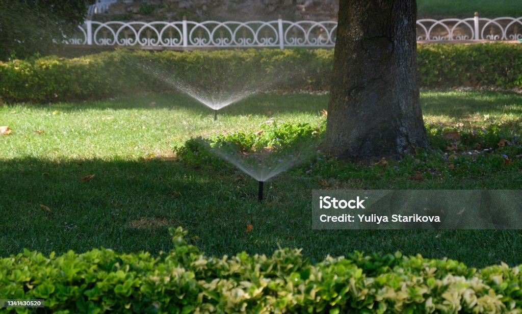 Sistem Irigasi Kebun Otomatis Menyiram Rumput Di Taman Kota Sistem