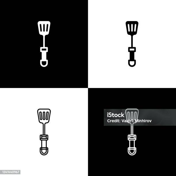 Réglez Licône De La Spatule Isolée Sur Fond Noir Et Blanc Icône De