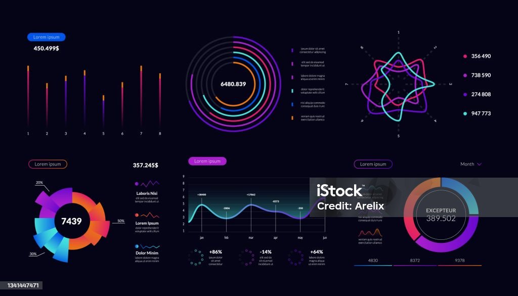 Interface Infographique Du Tableau De Bord Graphiques À Secteurs De