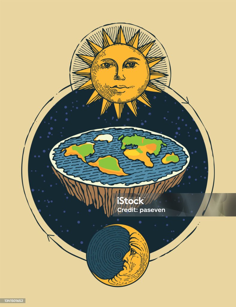 Handgezeichnete Flache Erde Im Weltraum Mit Sonne Und Mond Stock Vektor ... Handgezeichnete Flache Erde Im Weltraum Mit Sonne Und Mond Stock Vektor ...