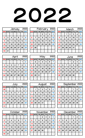 Ilustrasi Vektor Kalender 2022 Dengan Ketebalan Garis Yang Dapat Diubah ... Ilustrasi Vektor Kalender 2022 Dengan Ketebalan Garis Yang Dapat Diubah ...