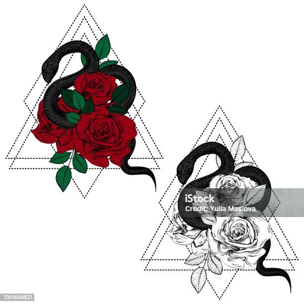 Roses Et Serpents Vintage Ensemble De Tatouages Gothiques Collection