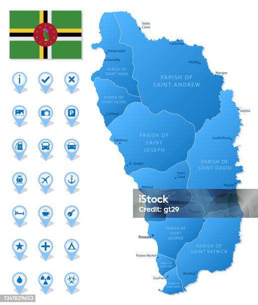 Carte Bleue Des Divisions Administratives De La Dominique Avec Des