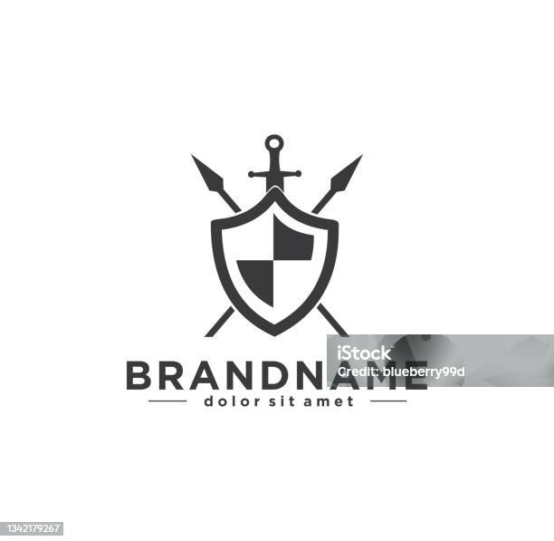 Bouclier Guerrier Et Lance Darmure Design Vintage Rétro Illustration