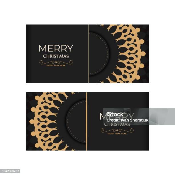 Template Kartu Ucapan Selamat Natal Warna Hitam Dengan Ornamen Oranye