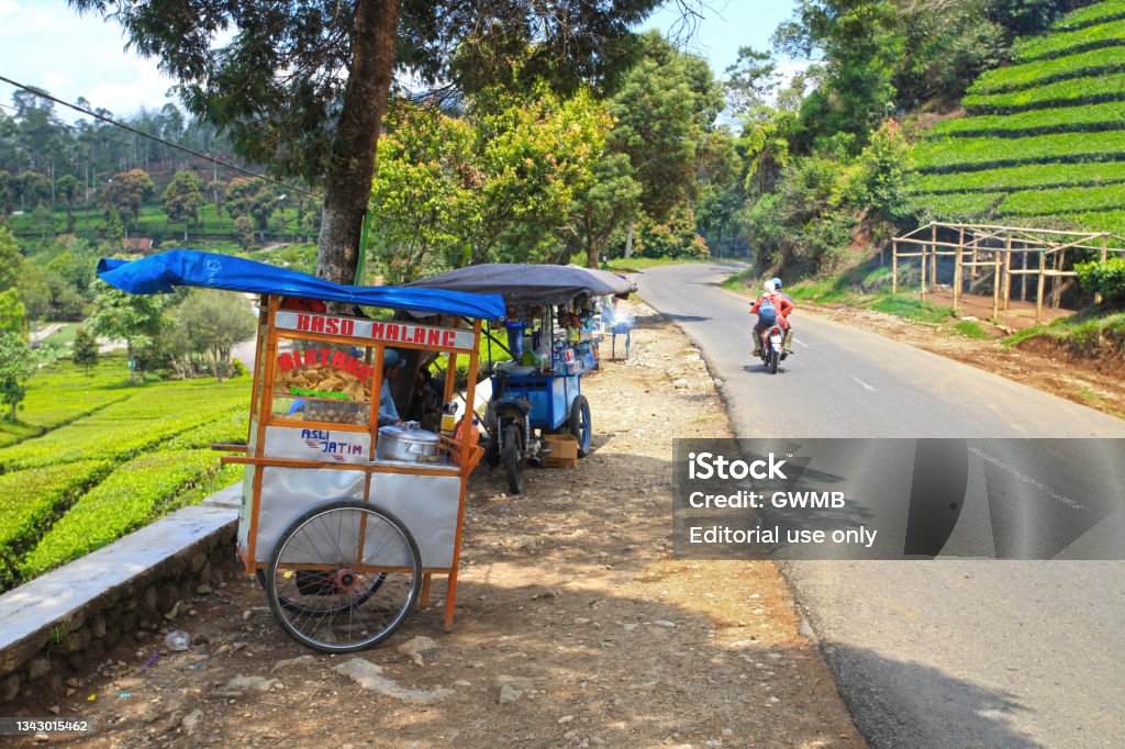 Traditional Indonesian Wooden Street Food Cart Or Gerobak Selling Baso