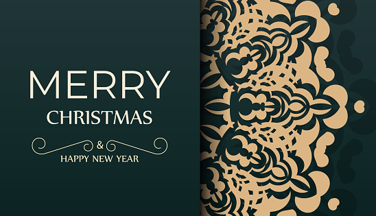 Template Brosur Tahun Baru Happy New Year Hijau Gelap Dengan Ornamen