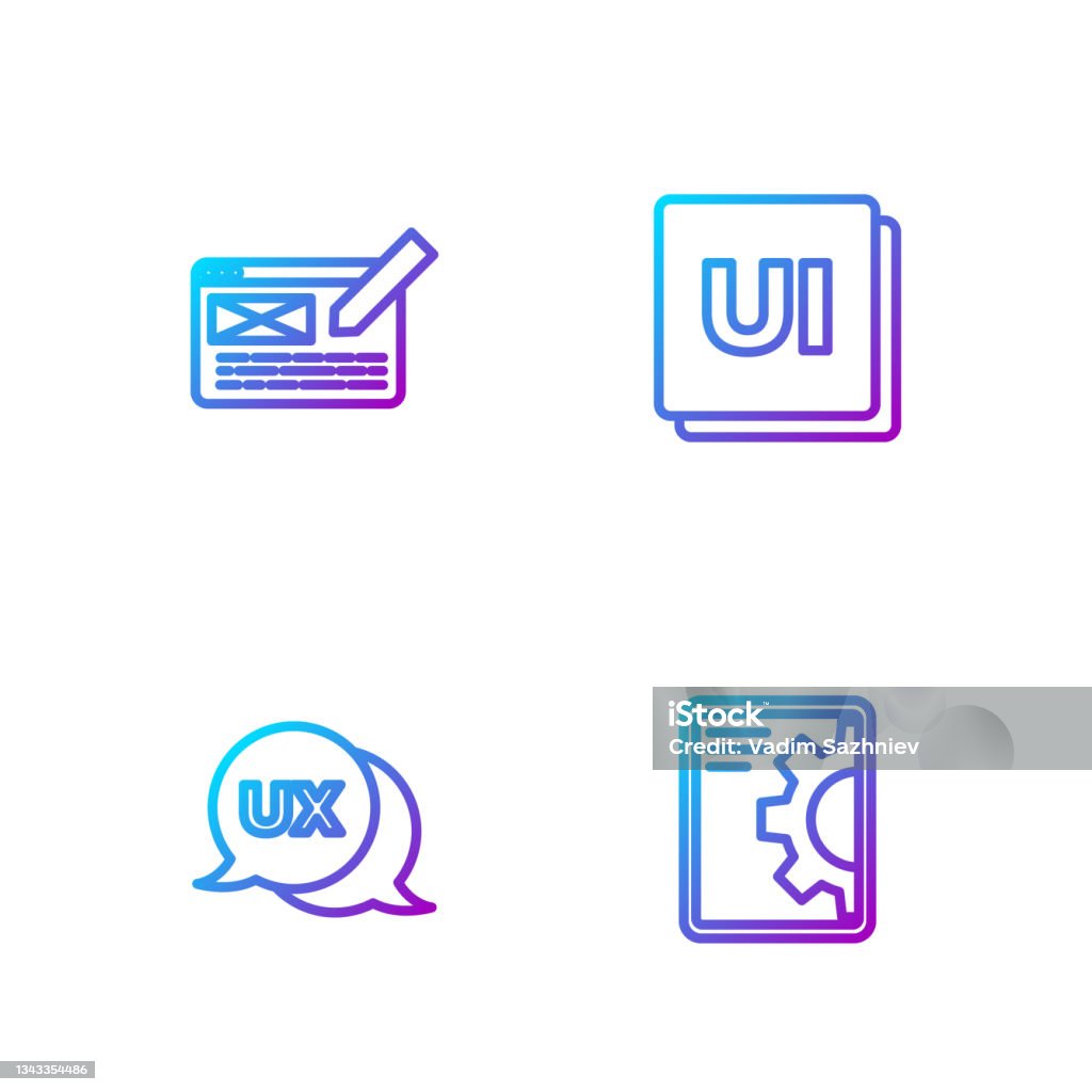 Vetores De Definir Desenvolvimento Da Web De Linha Design Ui Ou Ux E