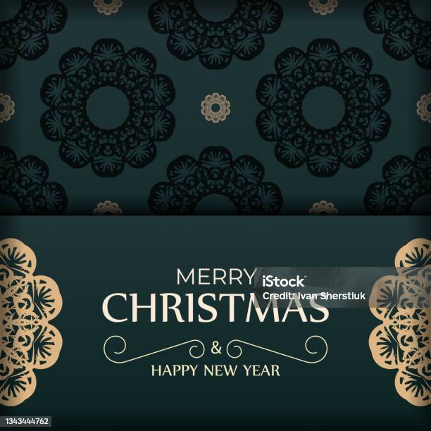 Template Kartu Ucapan Selamat Natal Dengan Warna Hijau Tua Dengan Corak
