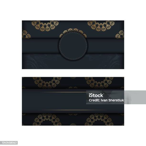 Template Brosur Warna Hitam Dengan Pola Emas Mewah Untuk Desain Anda
