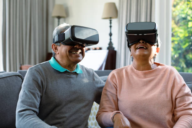 Free Stock Photo of Senior citizen couple wearing vr headsets at home ...