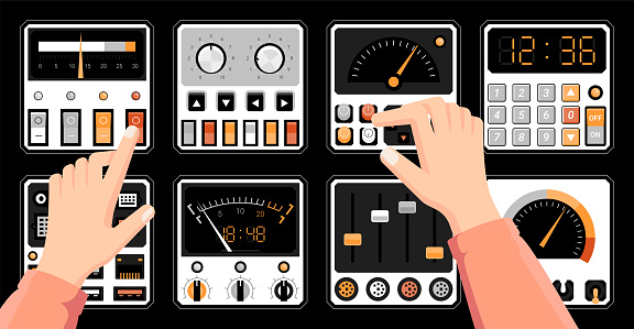 Dasbor Retro Tangan Di Panel Kontrol Radio Dengan Sakelar Port Koneksi ... Dasbor Retro Tangan Di Panel Kontrol Radio Dengan Sakelar Port Koneksi ...