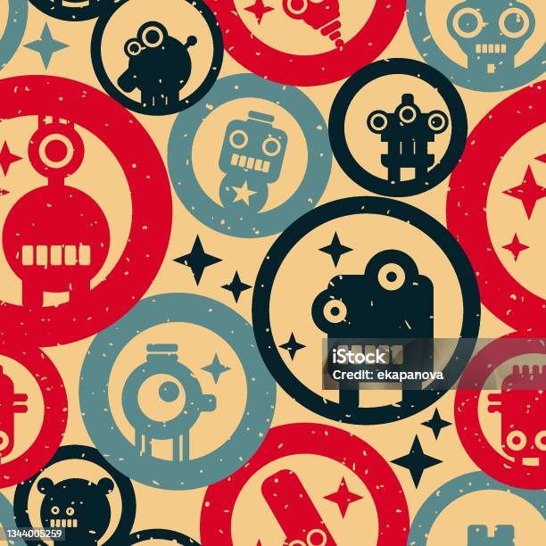 Pola Mulus Dengan Robot Dan Lingkaran Dalam Warna Vintage Ilustrasi ... Pola Mulus Dengan Robot Dan Lingkaran Dalam Warna Vintage Ilustrasi ...