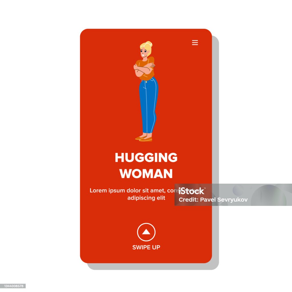 Woman Hugging Herself With Positive Emotion Vector Stock Illustration