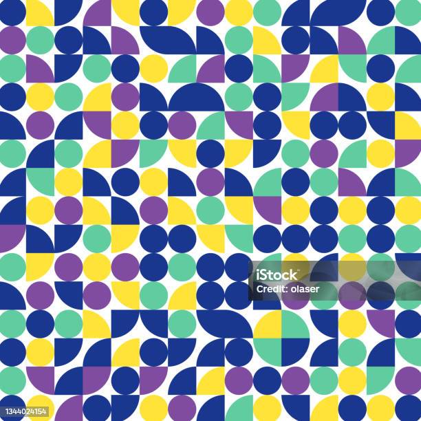 Lingkaran Ungu Biru Hijau Kuning Dan Lingkaran Seperempat Dalam Pola Grid Ilustrasi Stok Unduh
