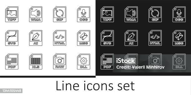 Set Line Dll File Document Msg Gif Ai Svg Tiff Html And Wma Icon Vector ... Set Line Dll File Document Msg Gif Ai Svg Tiff Html And Wma Icon Vector ...