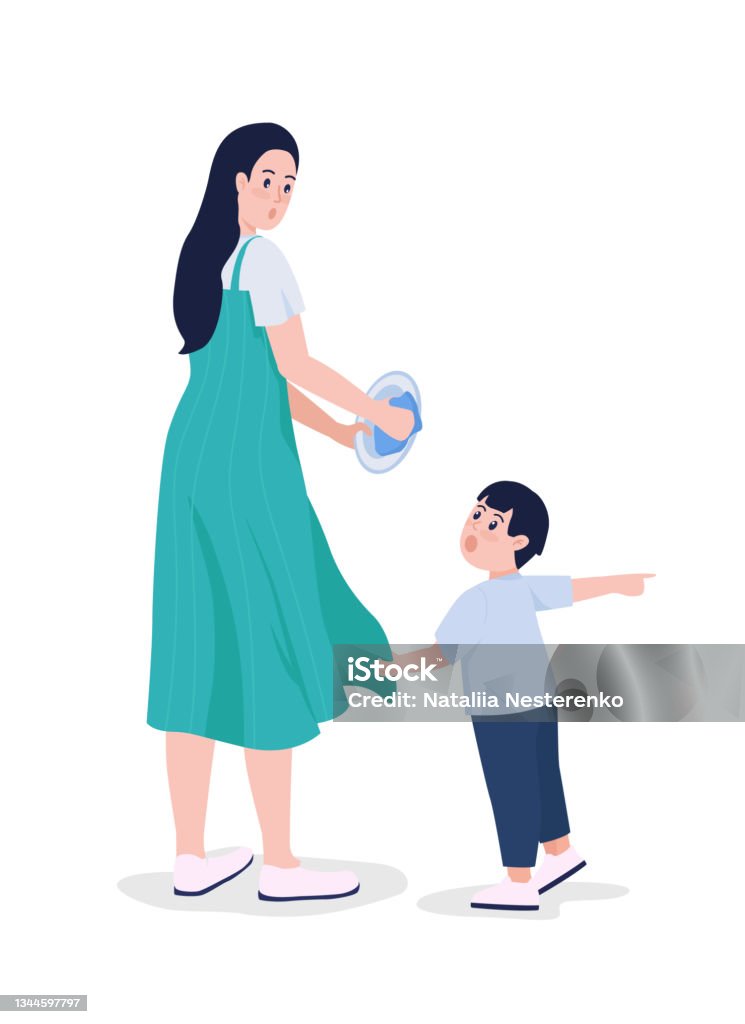 Anak Mengalihkan Perhatian Karakter Vektor Warna Semi Datar Ibu ... Anak Mengalihkan Perhatian Karakter Vektor Warna Semi Datar Ibu ...