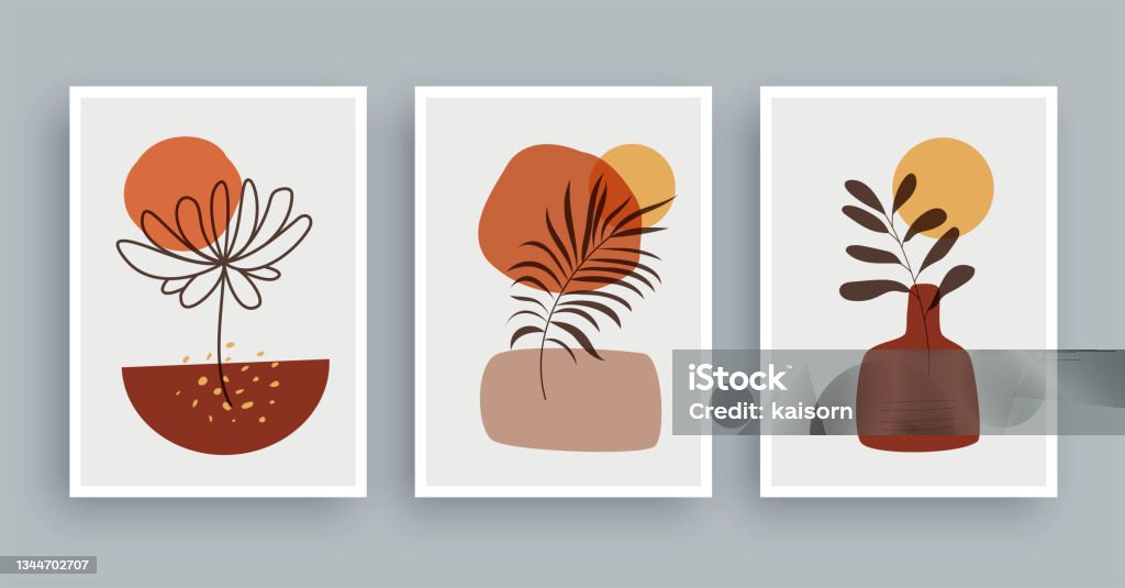 Lukisan Seni Abstrak Dengan Latar Belakang Warna Boho Minimalis Lukisan