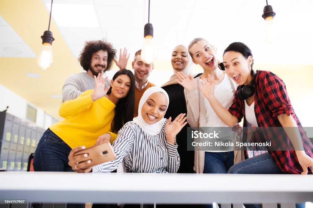 Team Of Successful Multiethnic Coworkers Taking Selfie At Modern Office