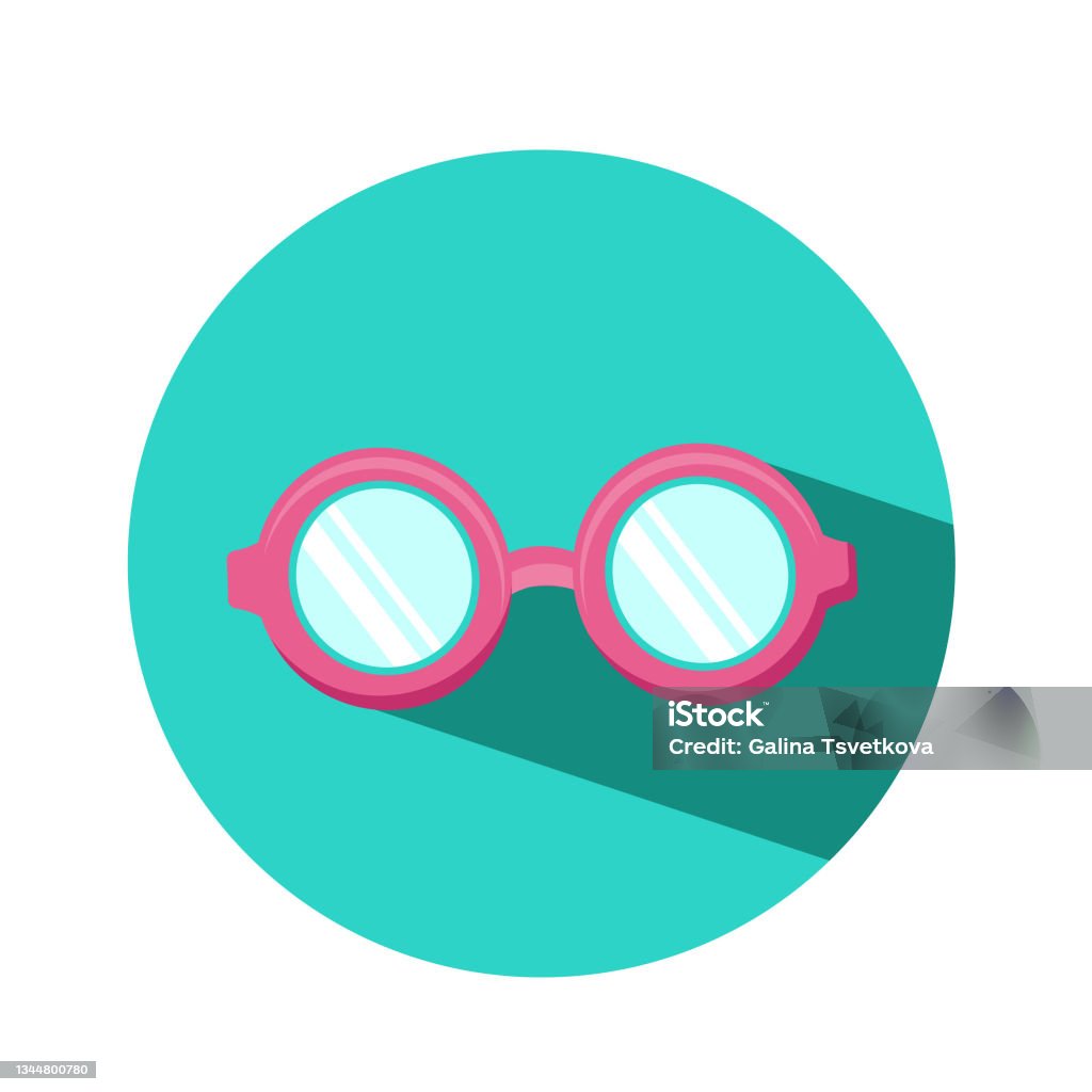 Pink Rimmed Sunglasses Vector Icon Isolated On Blue Background Stock