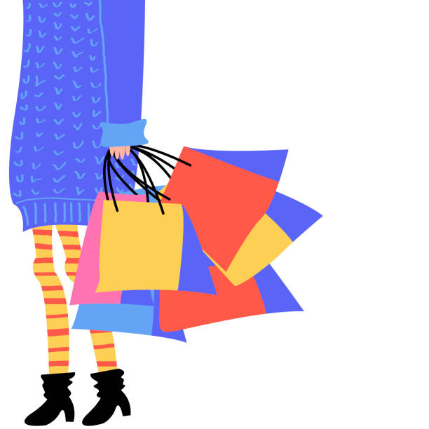 170 Chica Feliz Con Bolsas De Compras En Las Manos Ilustraciones De