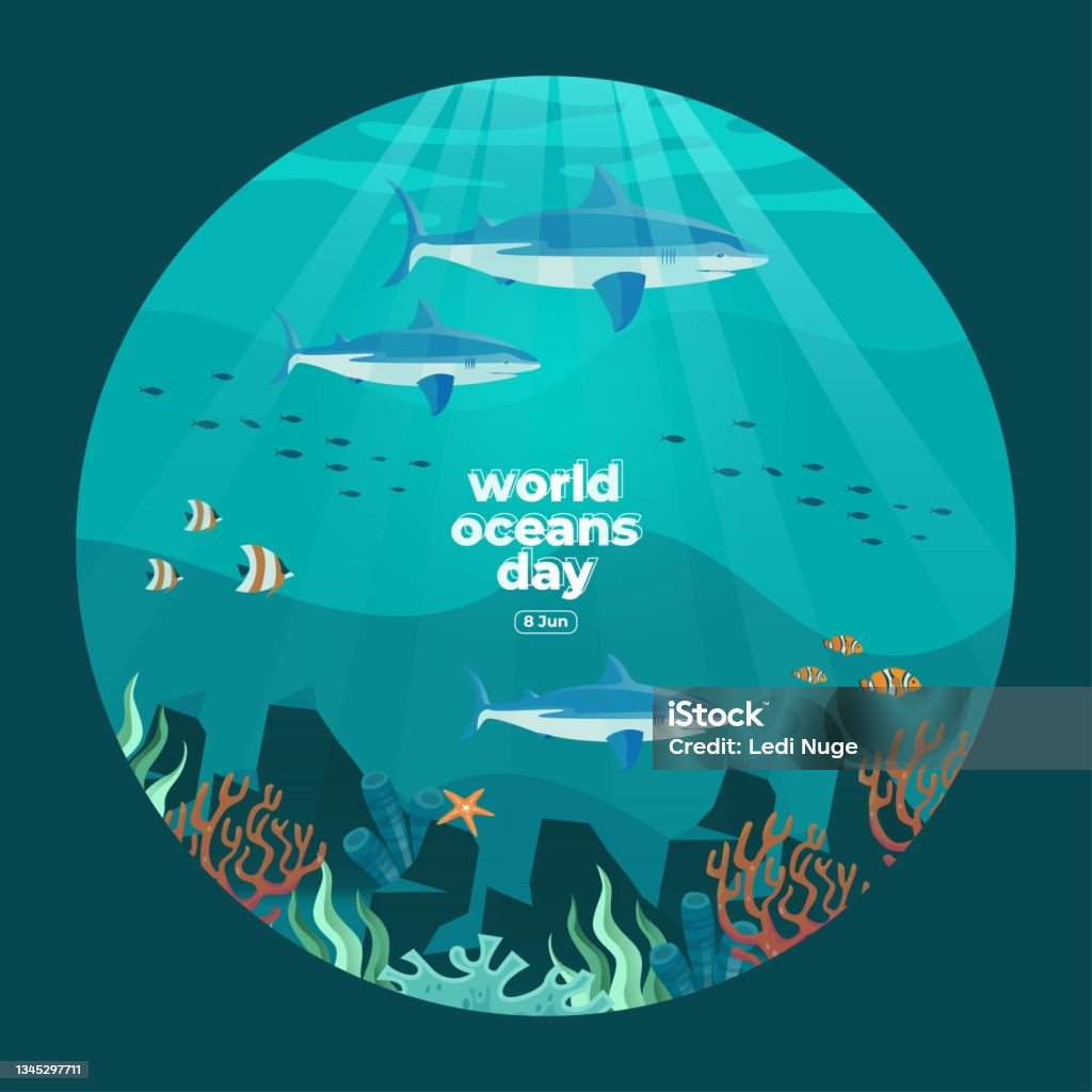 World Oceans Day 8 June Save Our Ocean Background Vector Illustration