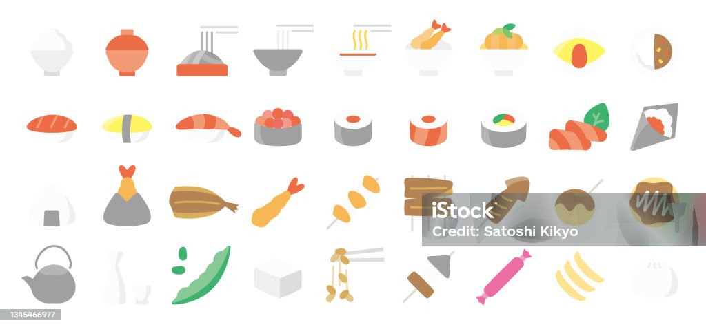 Japanese Food Icon Set Stok Vektör Sanatı And Dekorasyon‘nin Daha Fazla