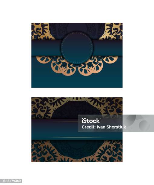 Template Kartu Ucapan Dengan Warna Biru Gradien Dengan Ornamen Emas