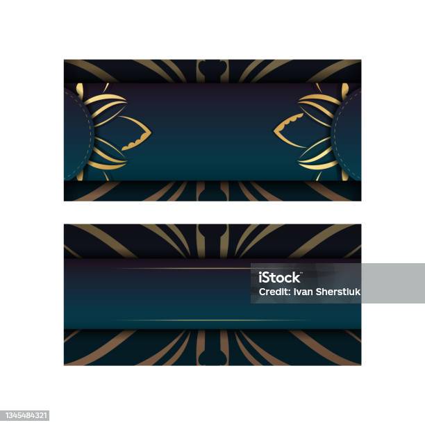 Template Greeting Flyer Dengan Warna Biru Gradien Dengan Pola Emas